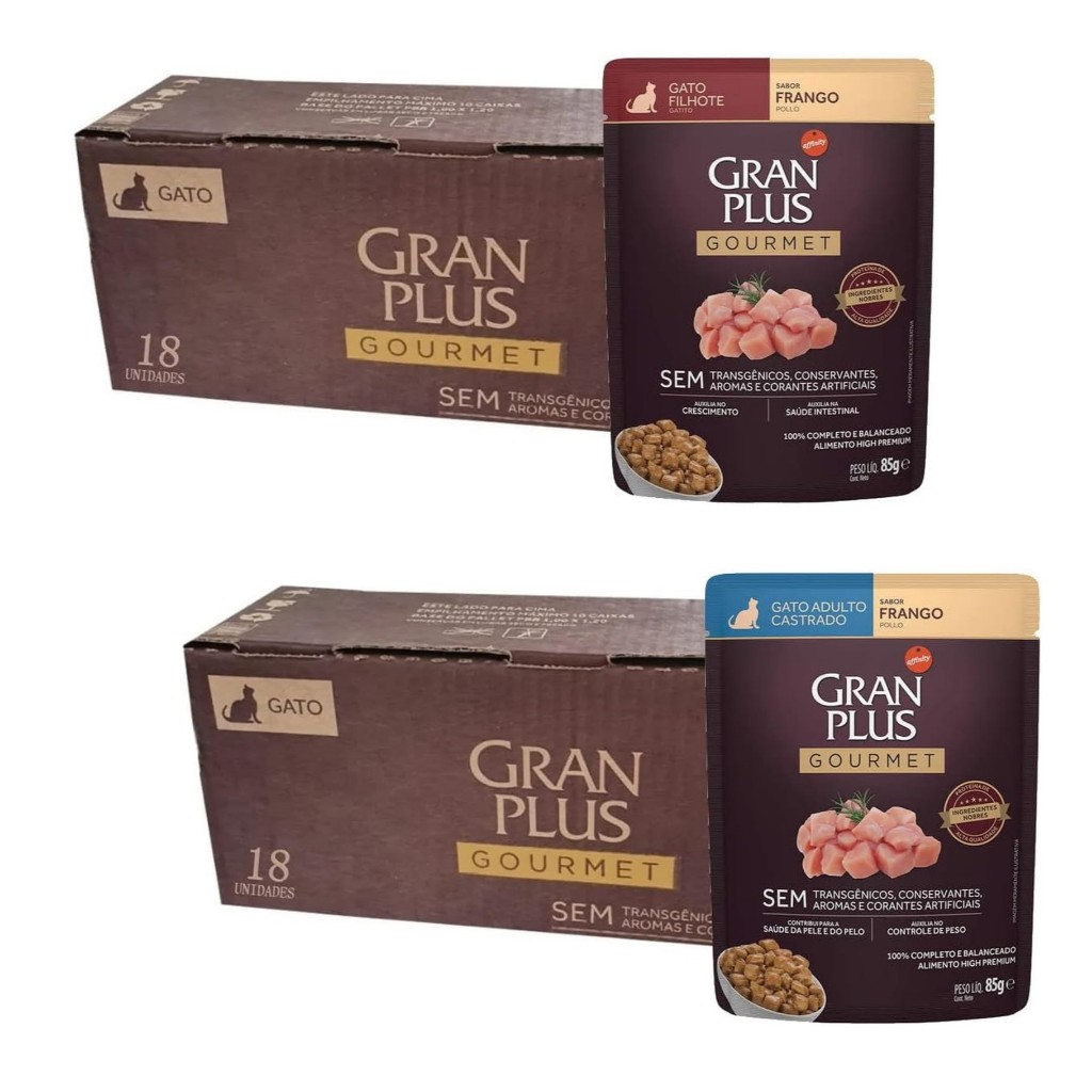 Gran Plus Sachê Gourmet Gato Filhote + Gato Castrado Sabor Frango - 36 ...