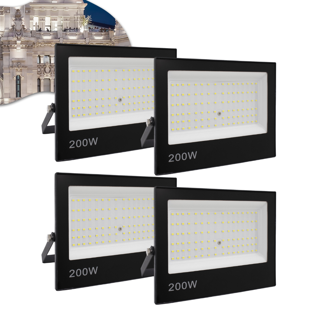 Kit 4 Refletor Led Holofote 200w Ip66 Bivolt Branco Frio | Shopee Brasil
