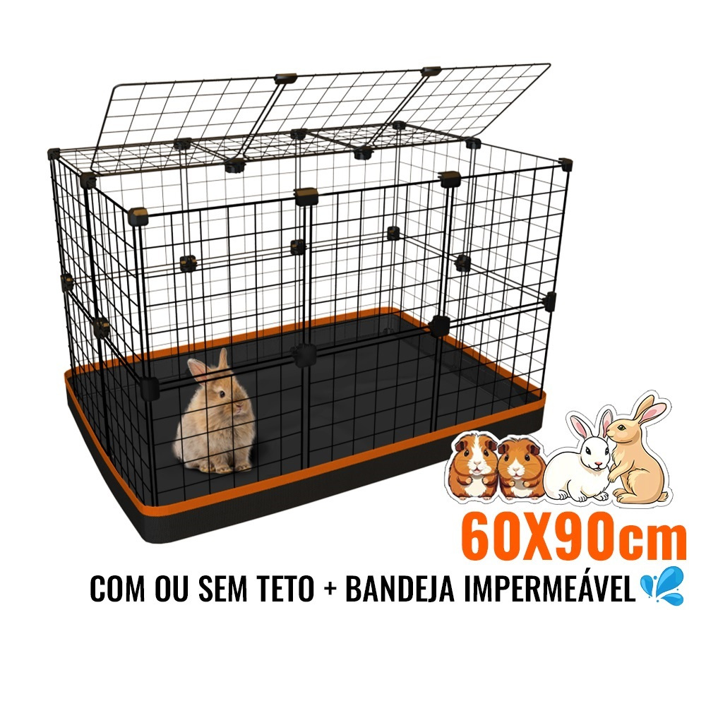 Gaiola Grande para Coelho Pet 60x90cm com Bandeja Impermeável e Teto ...