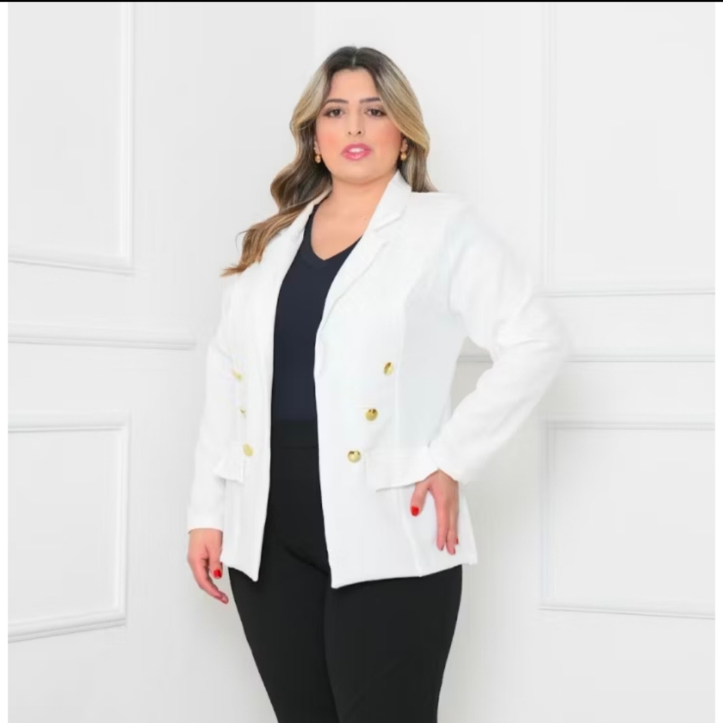 Plus Size Blazer Feminina Alfaiataria Casaco Social Com 6 Botão