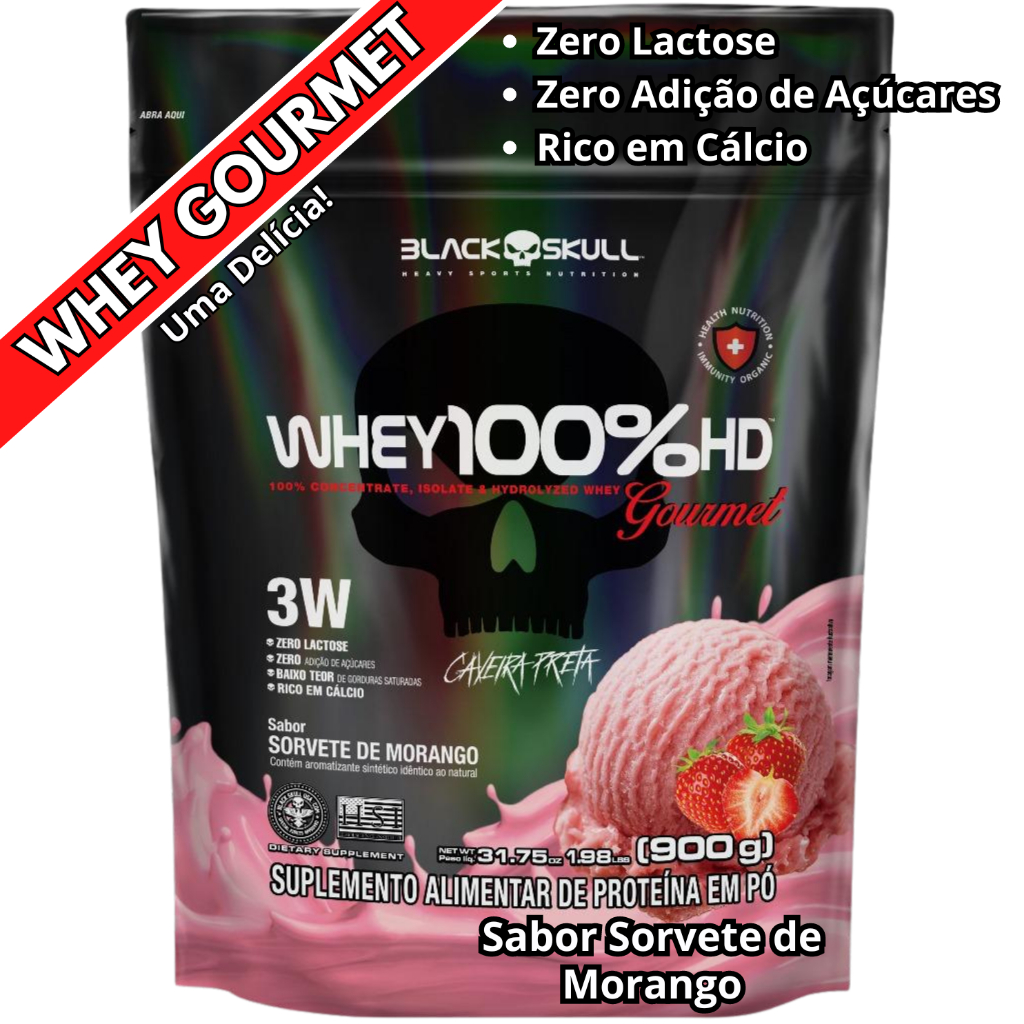 Whey Protein 100% HD Refil GOURMET 900g Pure Black Skull (Isolado - Hidrolisado - Concentrado ...