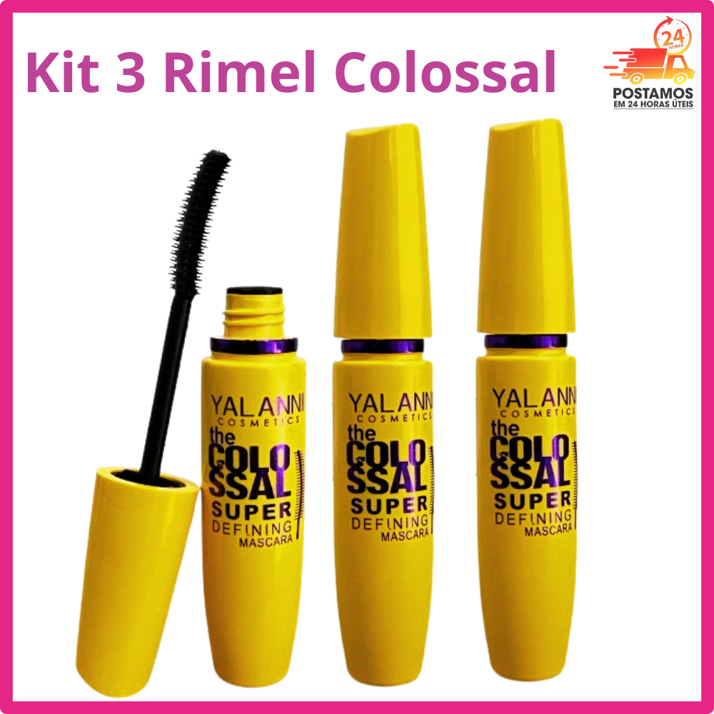 Kit 3 Máscara Rímel Preto Colossal Original Yallani a Prova d'água ...