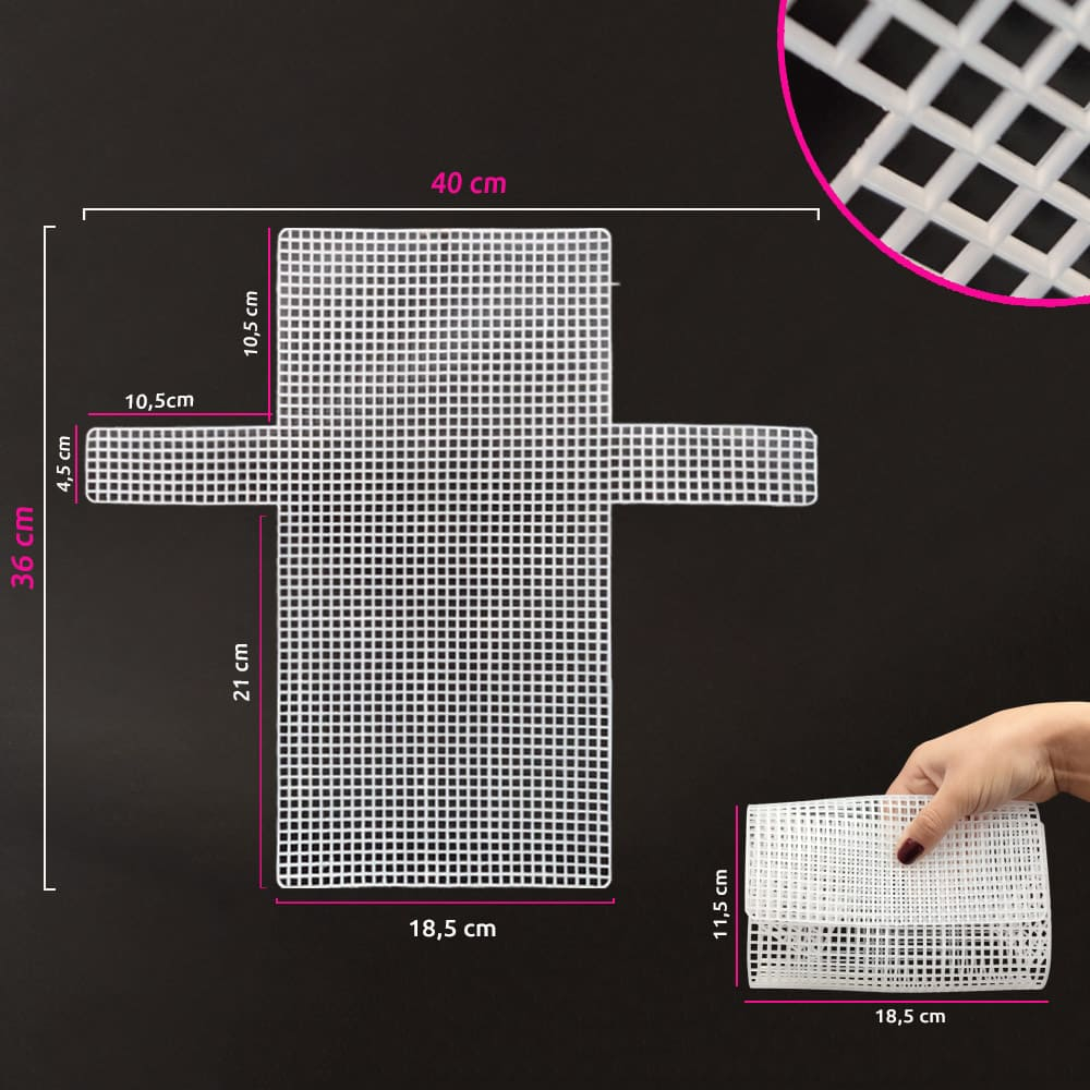 Malha chenille para bolsa 40x36cm BXWG01 (Tela plástica) com furo de 4mm | Shopee Brasil