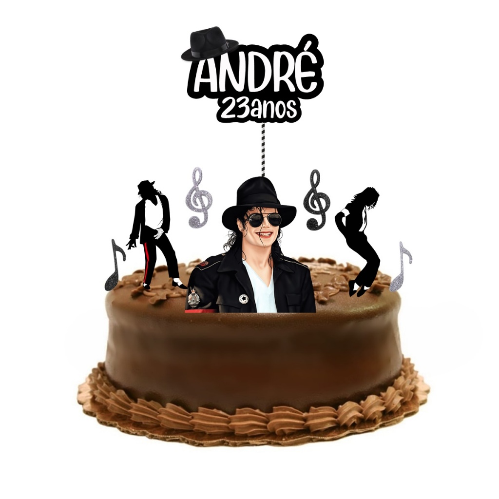Topo de Bolo Michael Jackson Topper Personalizado Rei do Pop Nome e Idade Aniversário ...