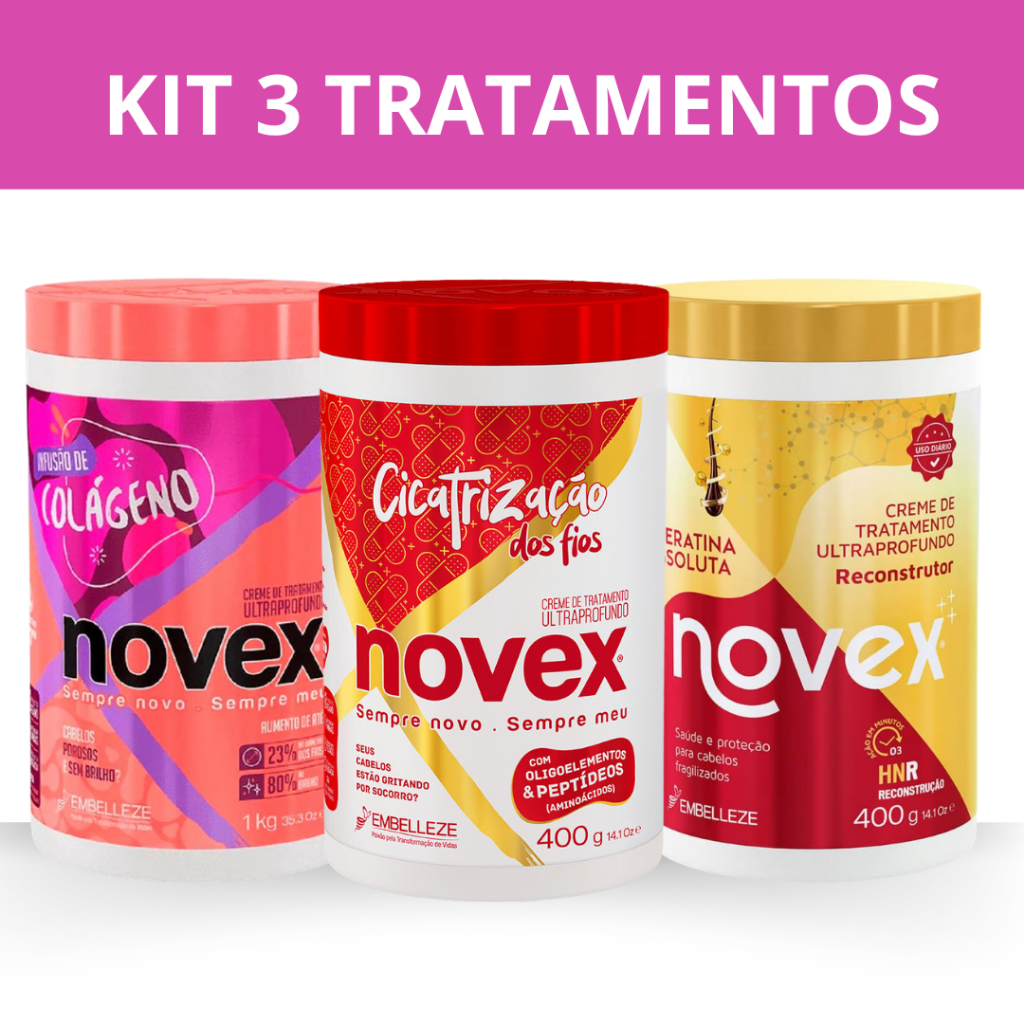 Kit Novex Cronograma Capilar Cabelos Fracos e Opacos c/3un | Shopee Brasil