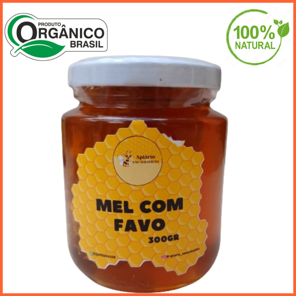 Mel com Favo 100% Puro Natural Direto Da Colmeia 300GR - Apiário São ...
