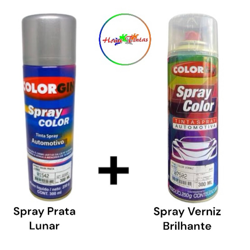Tinta Spray Automotiva Prata Lunar + Spray Verniz Brilhante 300ml ...