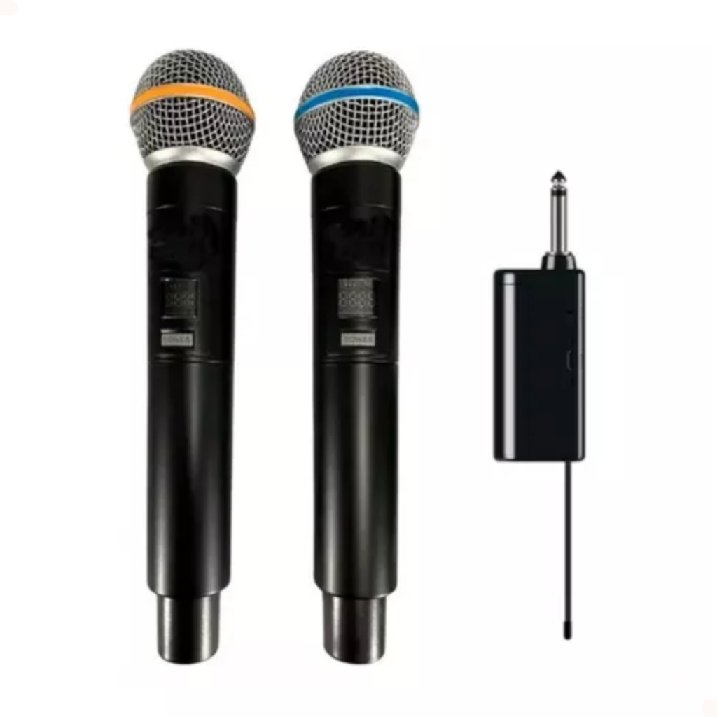 Conjunto 2 Microfones Profissional Sem Fio Dinâmico Duplo Recarregável ...