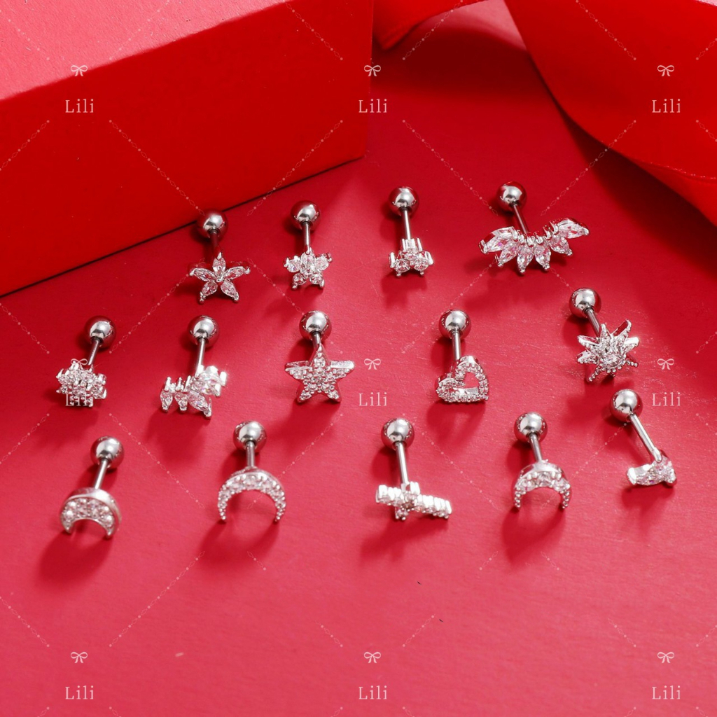 Kit 12 Pcs Piercing Targus /Cartilagem piercing com Zircão /Prata ...