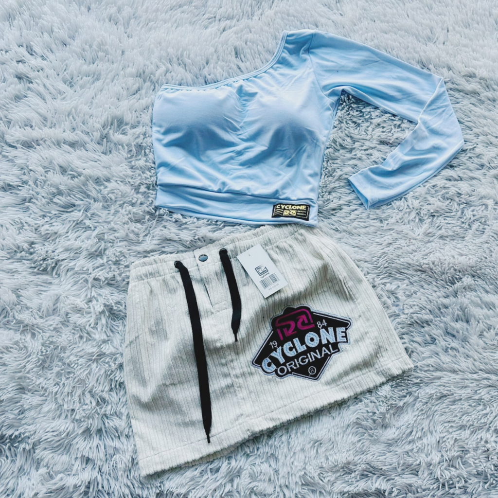 Kit Saia Da Cyclone Veludo Branca Show e Cropped White | Shopee Brasil