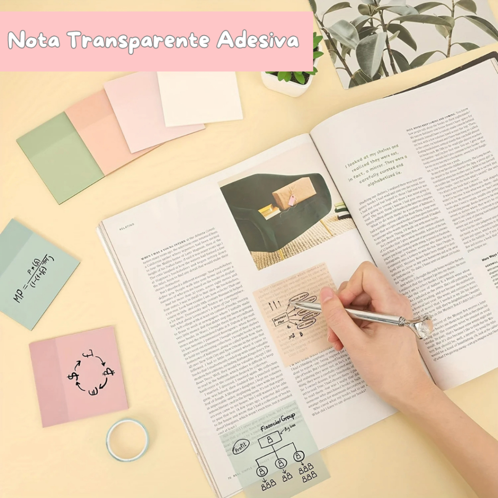 Nota Transparente Adesiva, Bloco de Notas, Papelaria Fofa, Bible ...