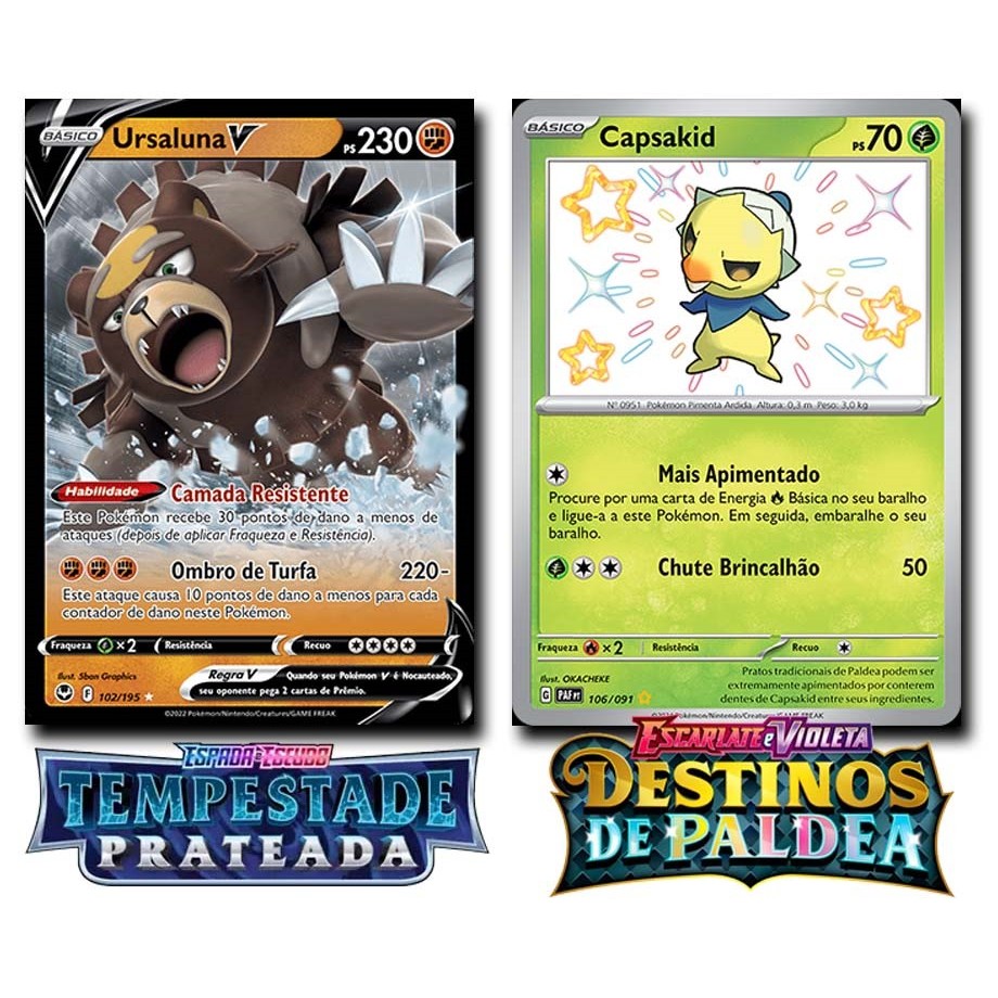 Cartas de Pokémon tcg Ultra Rara Ursaluna-V e Kapsakid shine NM ...