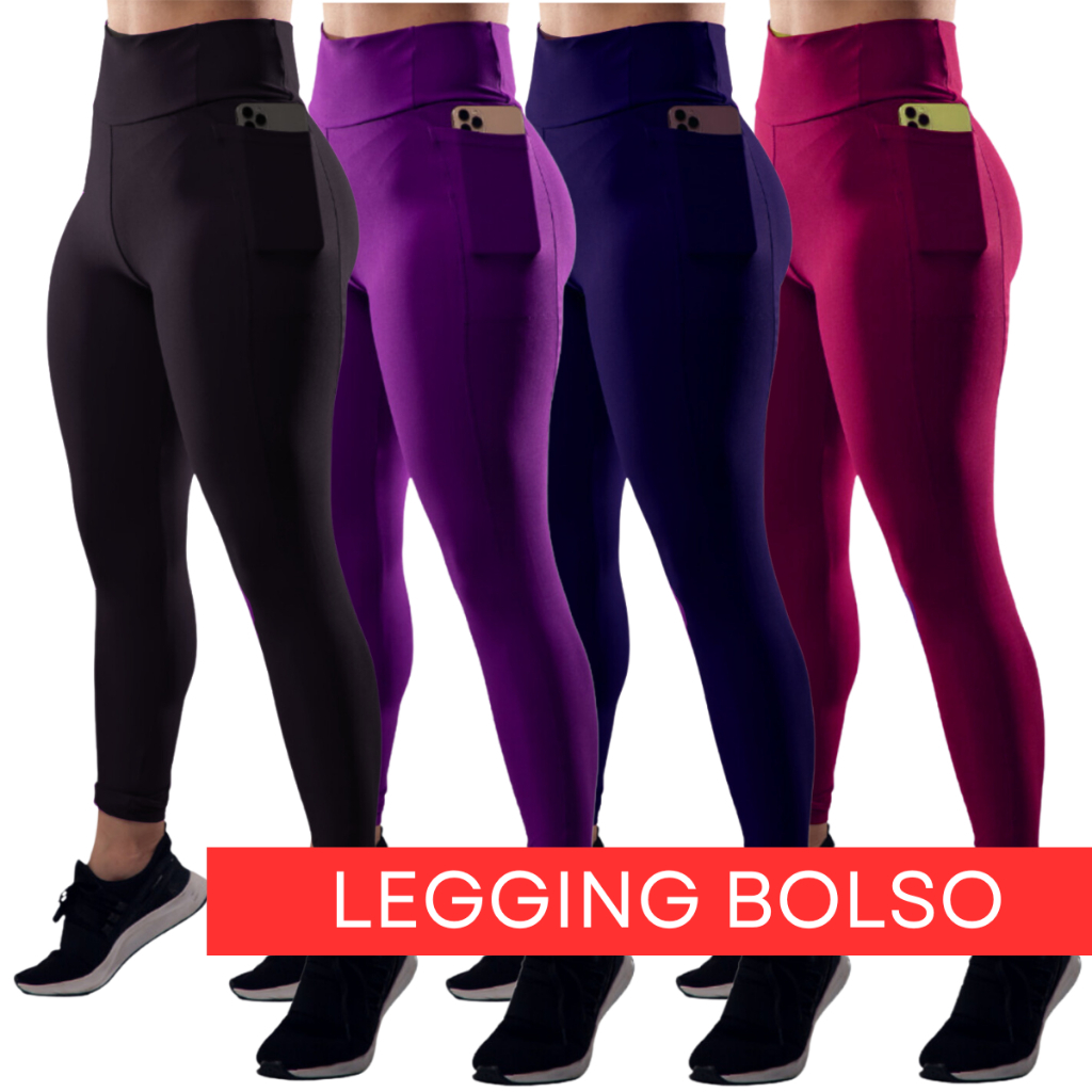 Calça Legging Feminina Academia com Bolso Lateral Tecido Grosso modela ...