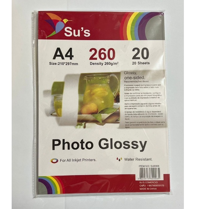 Papel Fotográfico 260g Glossy A4 20 folhas | Shopee Brasil