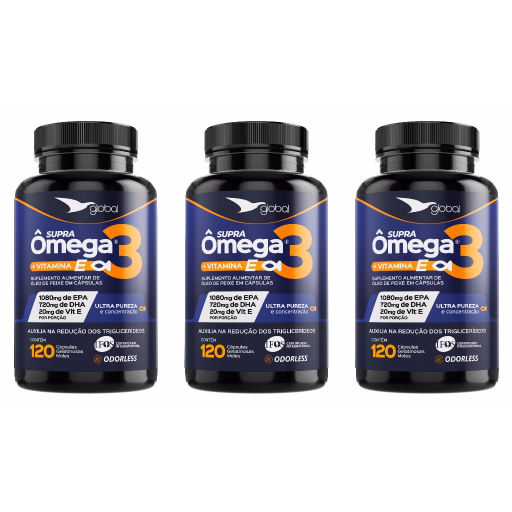 KIT 3X OMEGA 3 SELO IFOS 18/12 1800MG 1020 EPA 780 DHA COM 20MG DE VITAMINA E 120 CPS GLOBAL ...