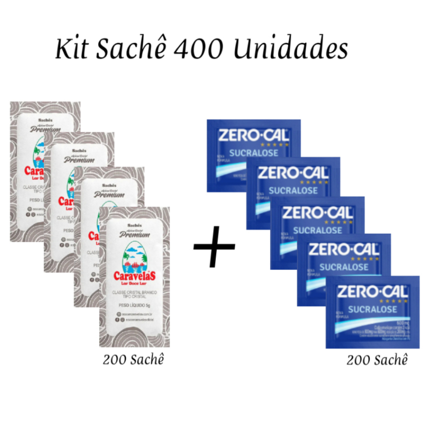 Kit 400 Sache de Açucar e Adoçante Zero Cal Caixa | Shopee Brasil
