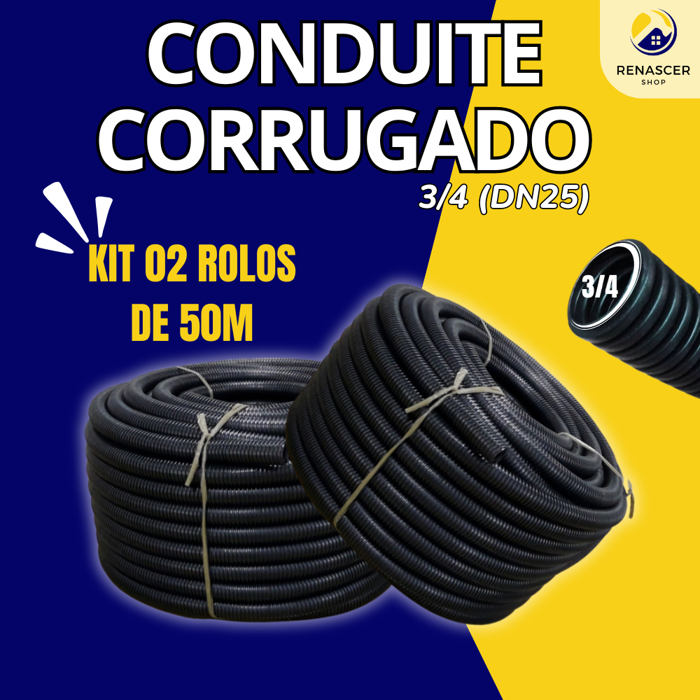 Kit 02 Conduite Corrugado 3/4 DN25 de 50 metros Preto - Tubos Bravo ...