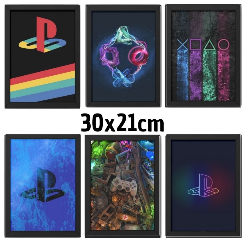 Quadros decorativos Moldura A4 PlayStation VIDEO GAME PS SONY PS1 PS2 PS3 PS4 PS5 - 30x21cm ...