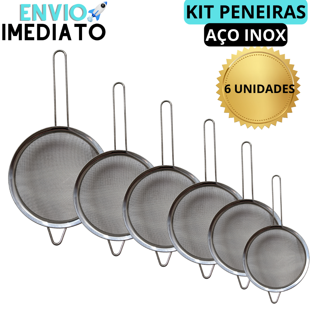 Kit 06 Peneira Coador Aço Inox Para Cozinhas Bares E Restaurantes ...
