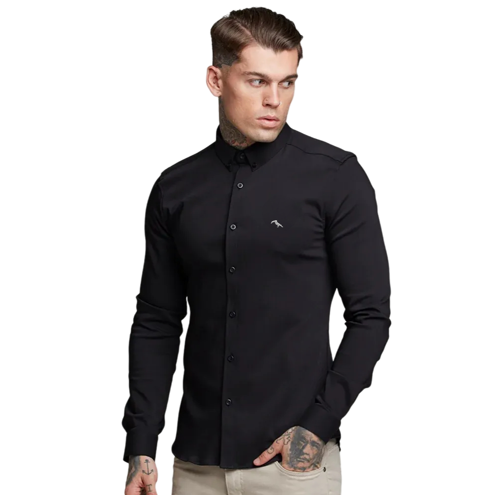 Camisa Colarinho Americano Super Slim Manga Longa Elastano | Shopee Brasil