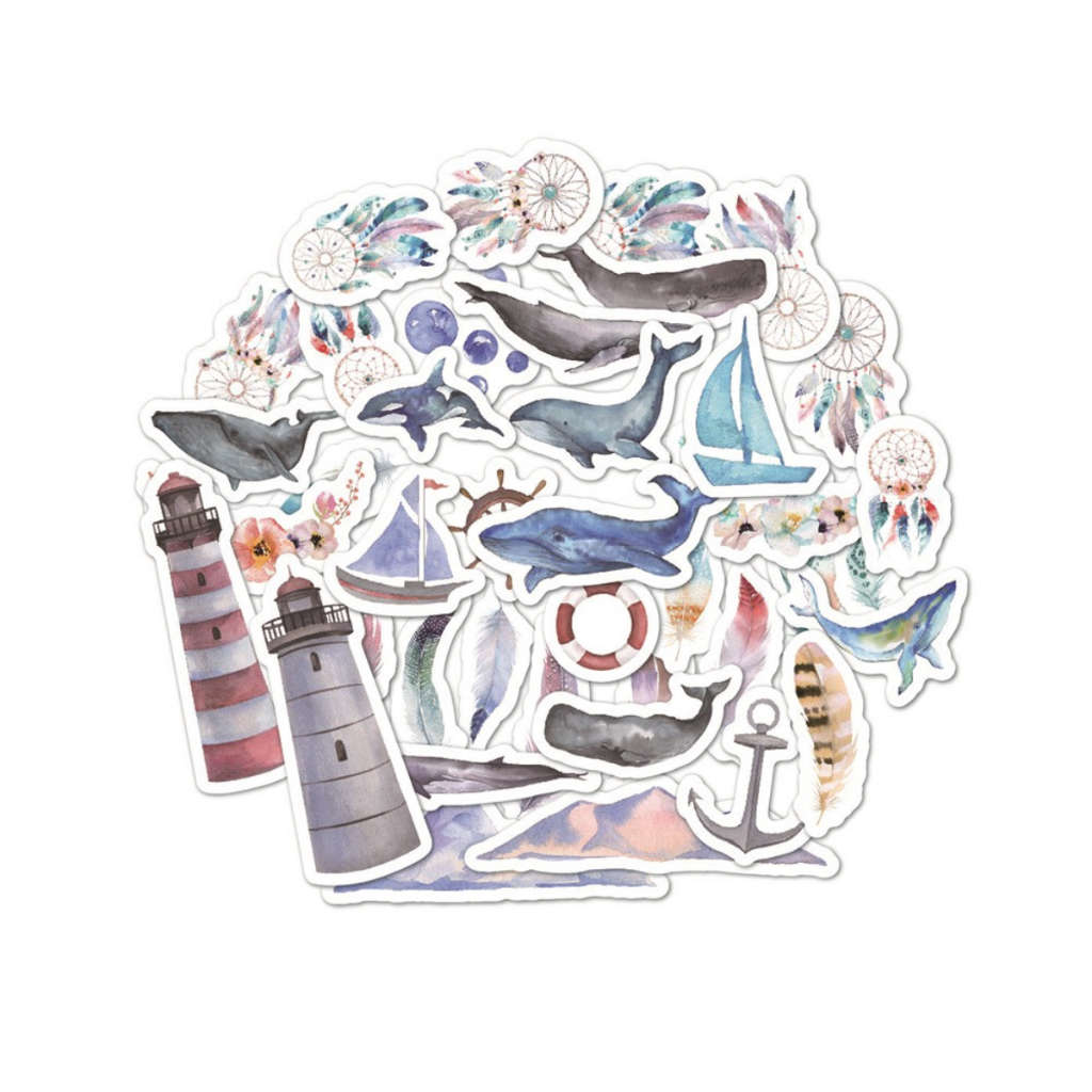 40 Adesivos Stickers Oceano Washi Decorativos De Papel Para Diário ...