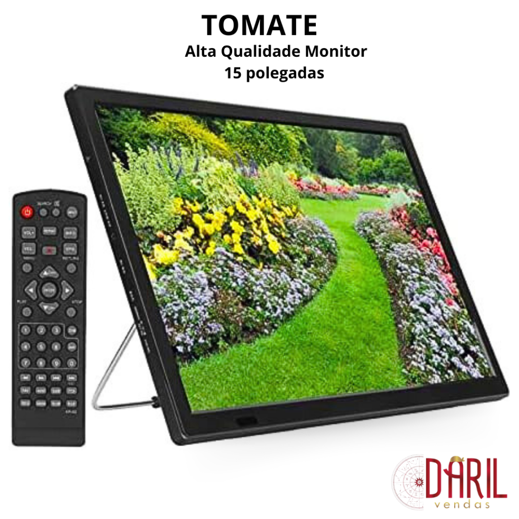 Monitor 15 polegadas Entradas Fone Áudio Vídeo USB Adaptador AC 15W Portátil Qualidade Tomate ...