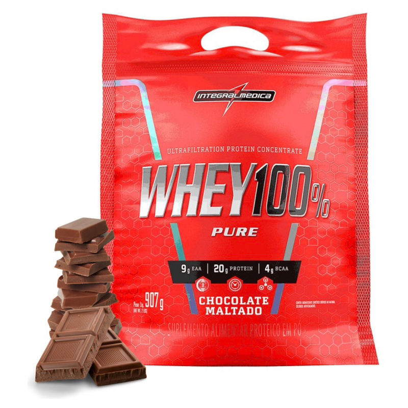 Whey Protein 100% Pure - Integralmedica 900g | Sabor Chocolate Maltado | Shopee Brasil