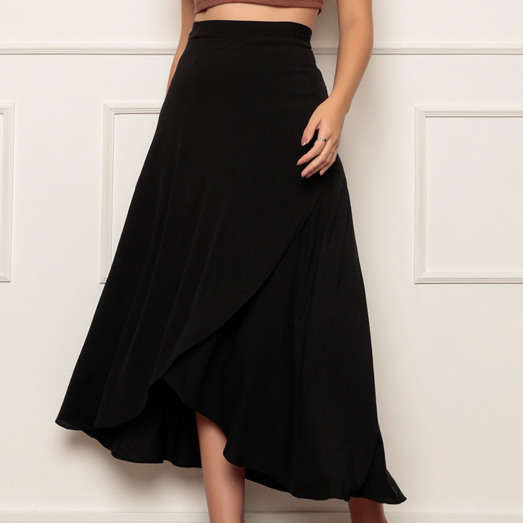 Saia Envelope Preto Transpassada Longa feminina De amarrar | Shopee Brasil