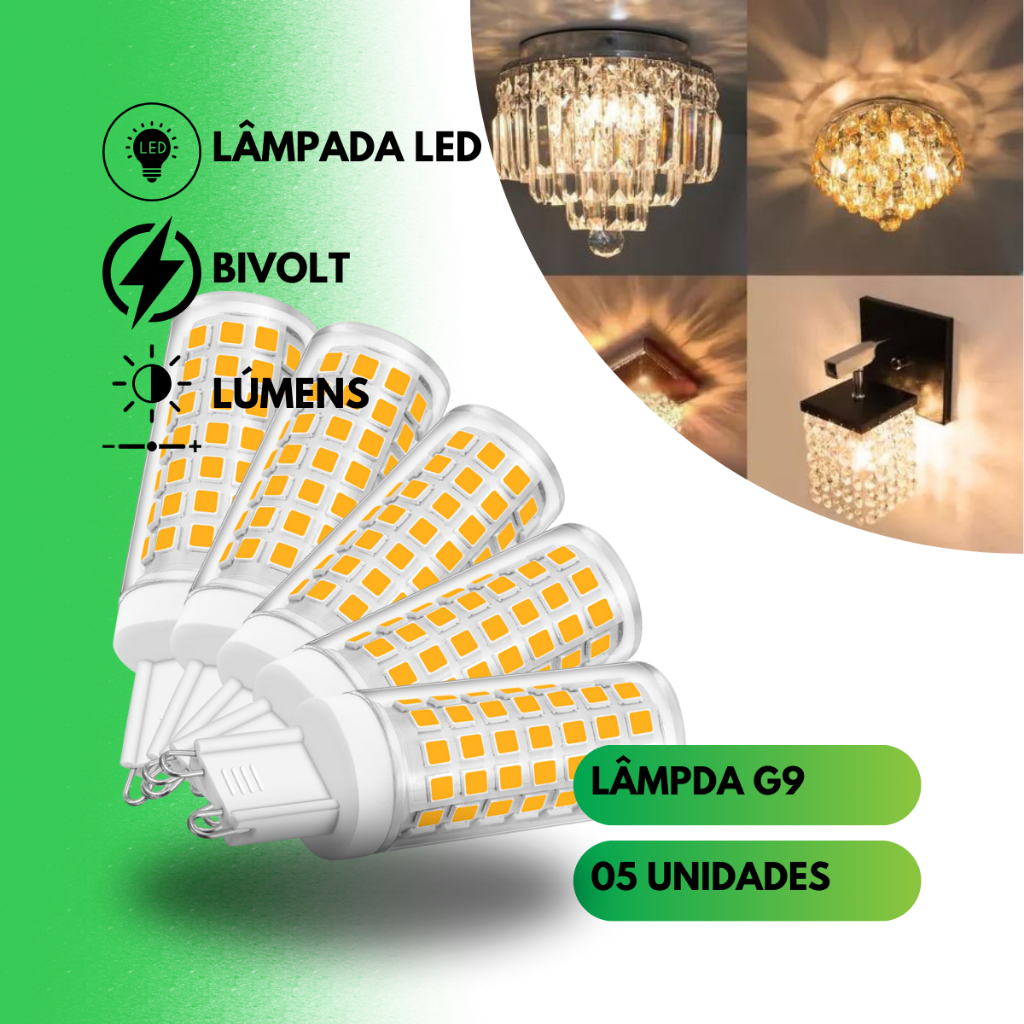 KIT 5 Lâmpada Led G9 10W Halopin 84 Leds Frisada 110V 220V Branco Quente 3000K Branco Frio 6500K ...