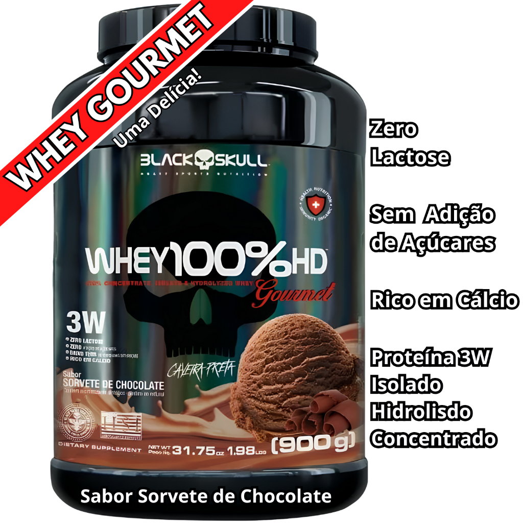 Whey Protein 100% HD Pote GOURMET 900g Pure Concentrado Isolado Hidrolisado Black Skull | Shopee ...