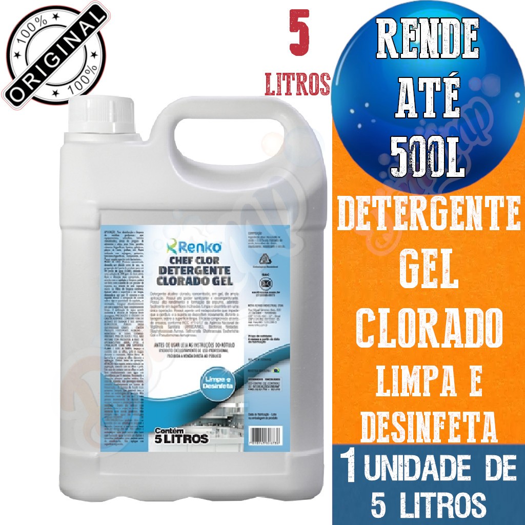 Chef Clor Detergente Desinfetante em Gel 5 litro Renko | Shopee Brasil