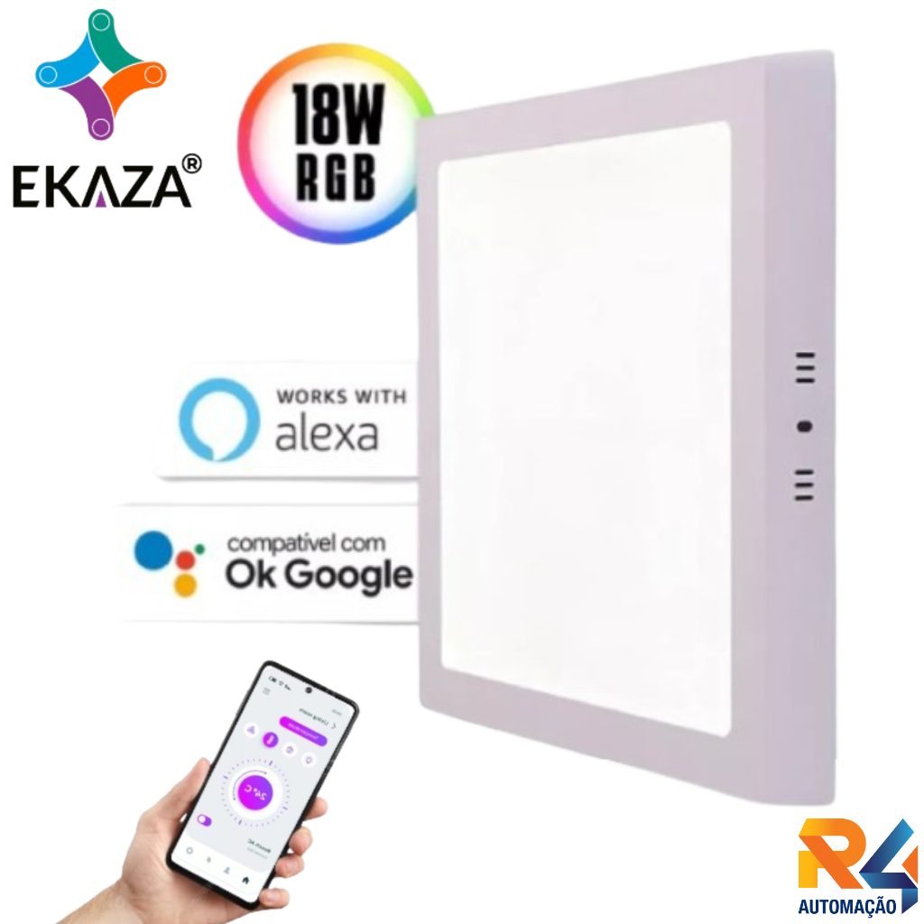 Painel Led Wifi Sobrepor 18w Rgb Quadrado Inteligente Alexa Ekaza ...