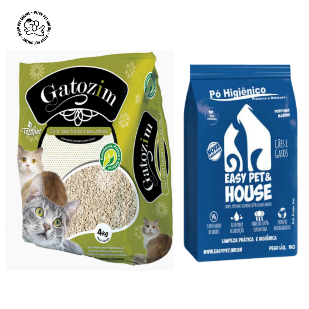 Kit areia Higiênica para gatos 4 kg +Pó higiênico eliminador de odores easy pet house para gatos ...
