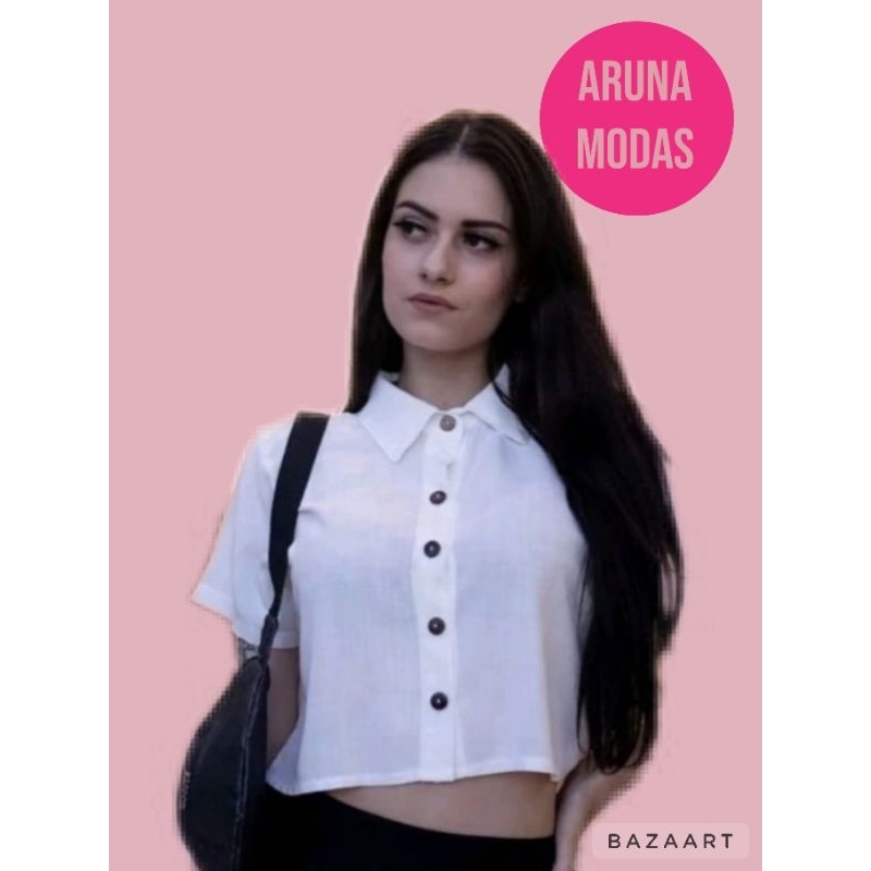 camisa manga curta croppet | Shopee Brasil