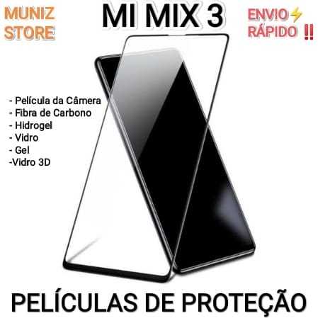 Película Mi Mix 3 6.39" Películas 3D, Full Cover Fibra de Carbono, Câmera Hidrogel de Vidro ...