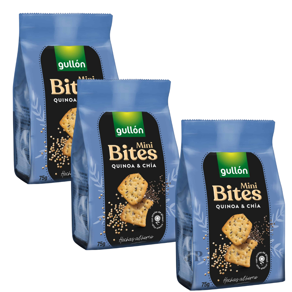 Biscoitos Galletas Mini Bites Quinoa y Chía 3x75g - Gullón | Shopee Brasil