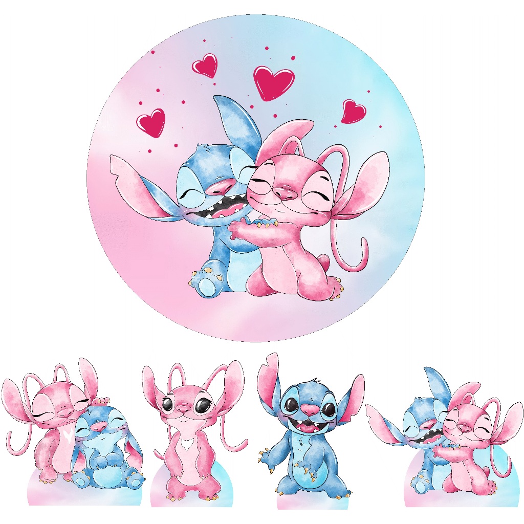 KIT DISPLAY + PAINEL STITCH E ANGEL AQUARELA -MDF - DECORAÇÃO DE FESTA ...