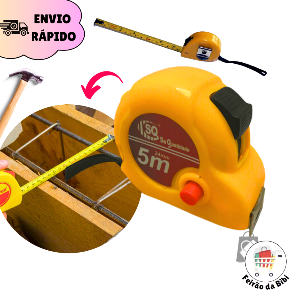 Trena Métrica 5 Metros para Medições Medidas Manual 5m x 24mm | Shopee ...