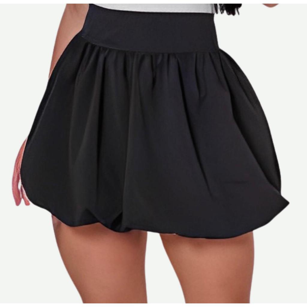Saia Balonê Curta Rodada Com Pregas Suplex Cintura Alta Soltinha ...