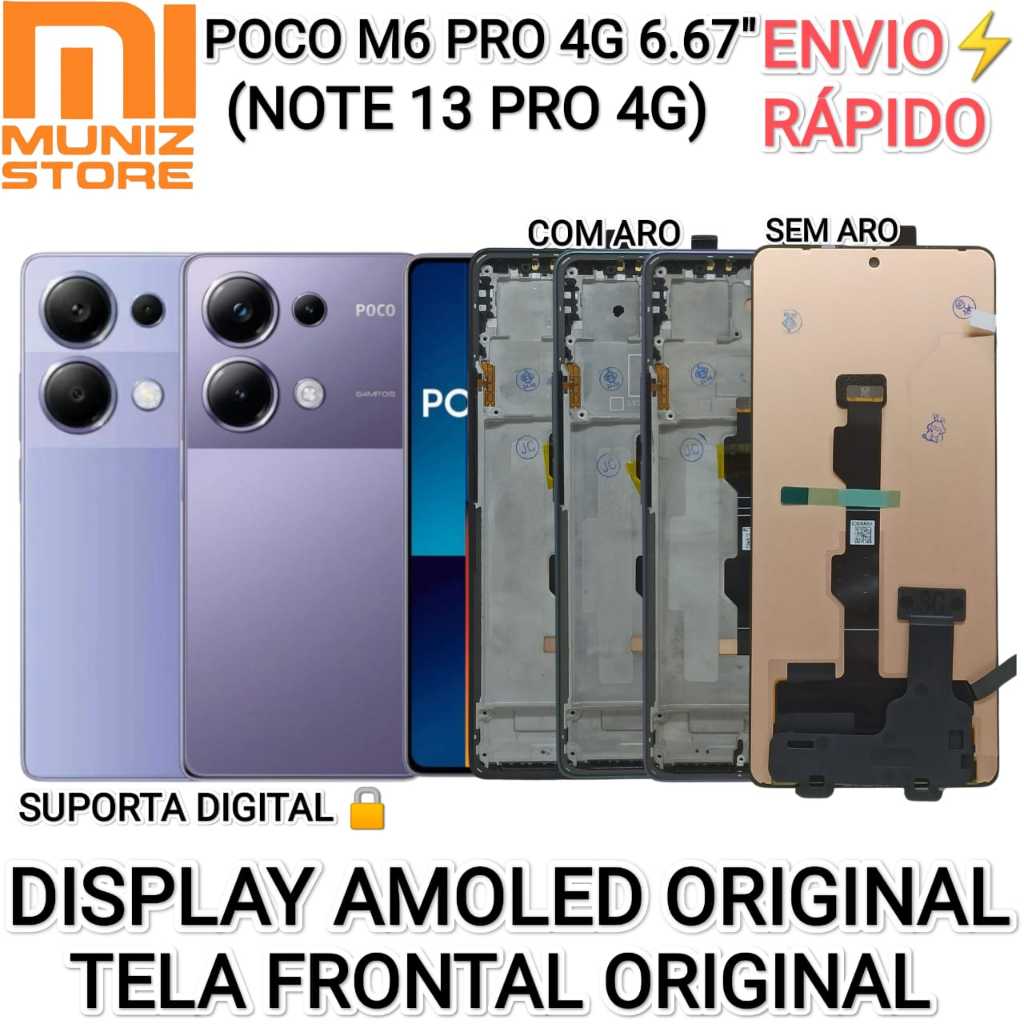 Display Amoled Redmi Note 13 Pro 4G/Poco M6 Pro 4G 6.67" Original com ...