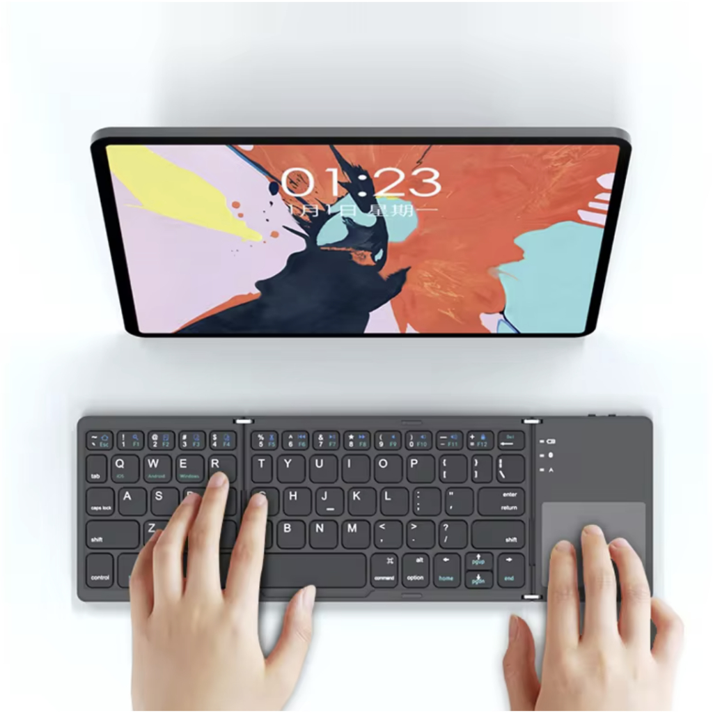Mini teclado Português bluetooth B033, dobrável, sem fio, com touchpad, para windows, android ...