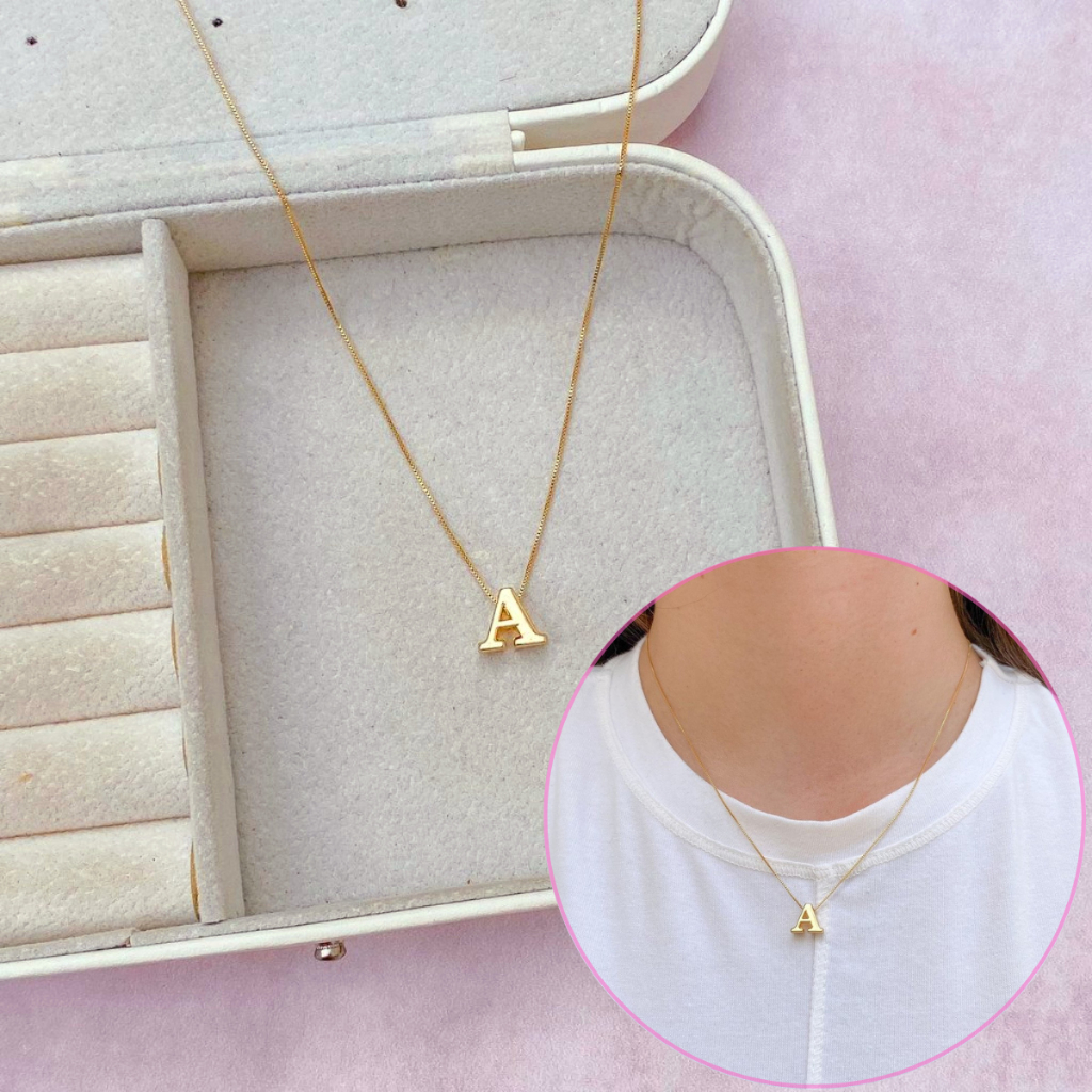 Colar Letra Inicial Delicada Minimalista (45cm) Banhado em Ouro 18k ...