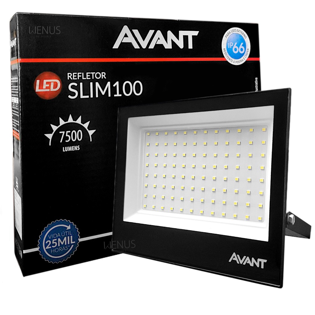 Refletor Slim Led 100w 6500k Ip66 7500 Lumens Avant Original | Shopee Brasil