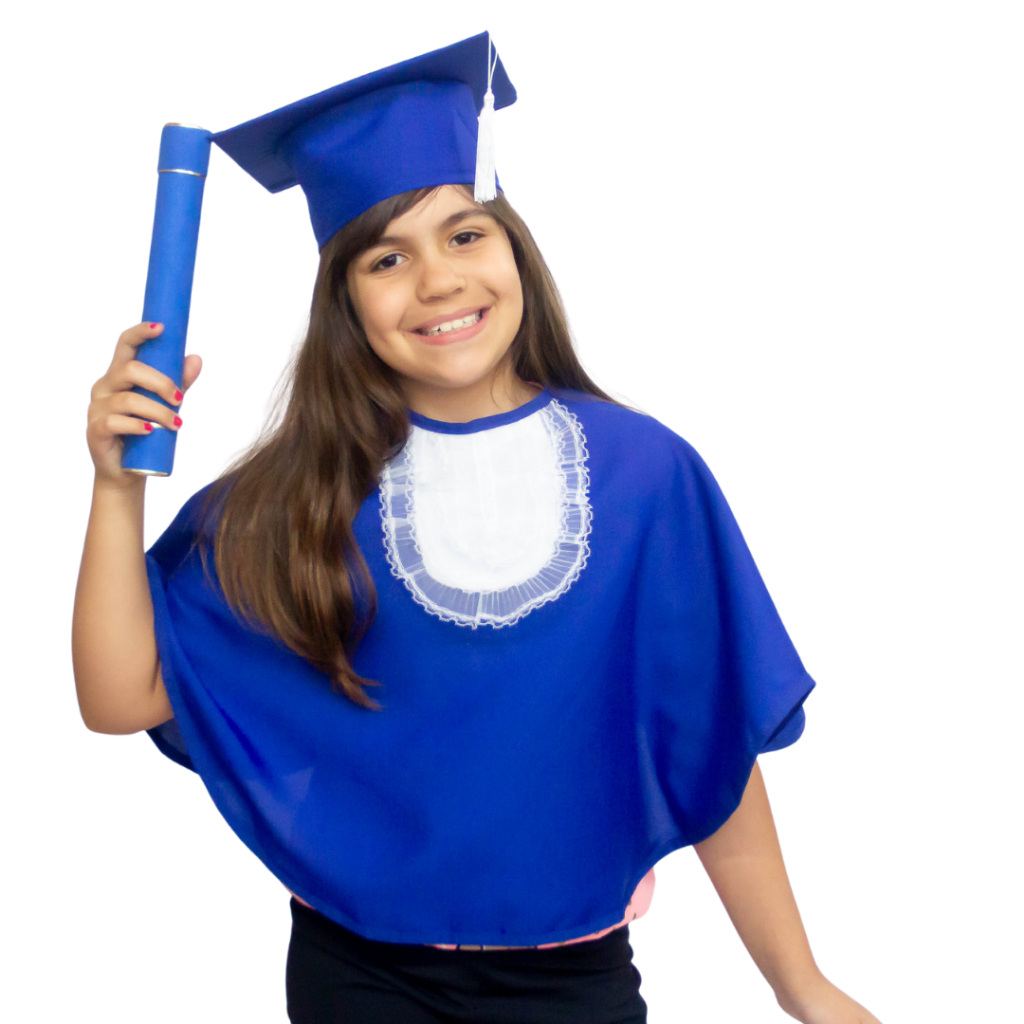 Meia Beca de Formatura Infantil - Azul Royal - Crianças de 4 a 9 anos ...