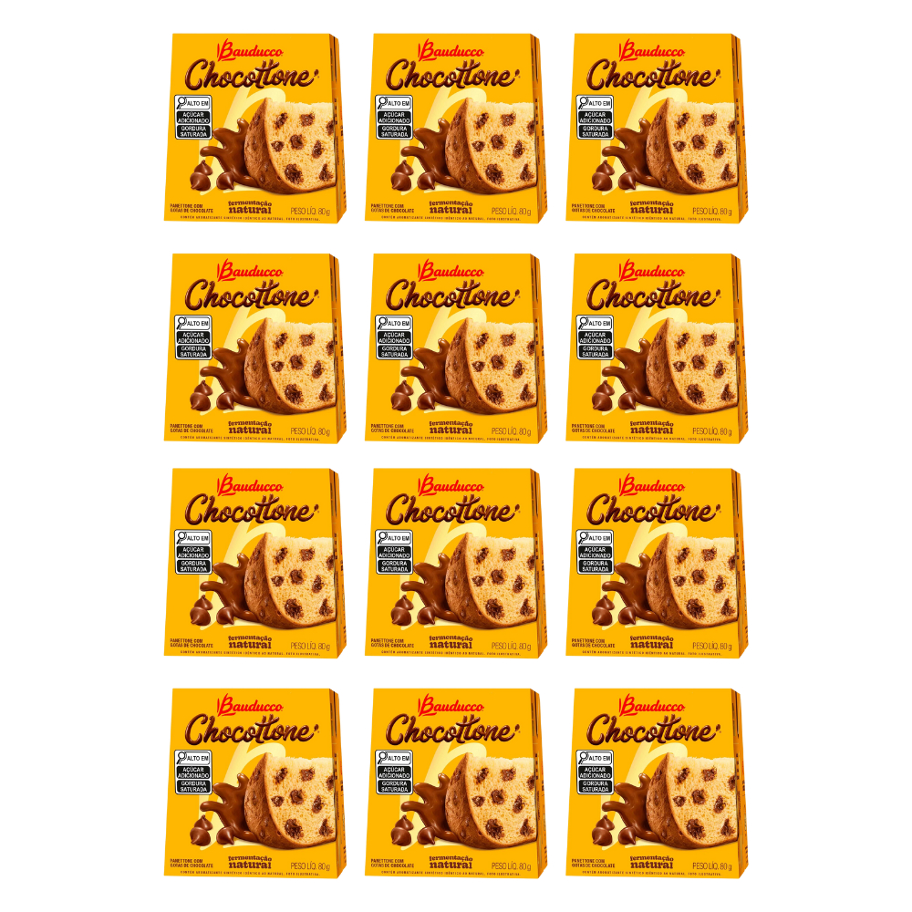 Kit 12 unidades Chocottone Bauducco Chocolate Chocotone 400g | Shopee ...