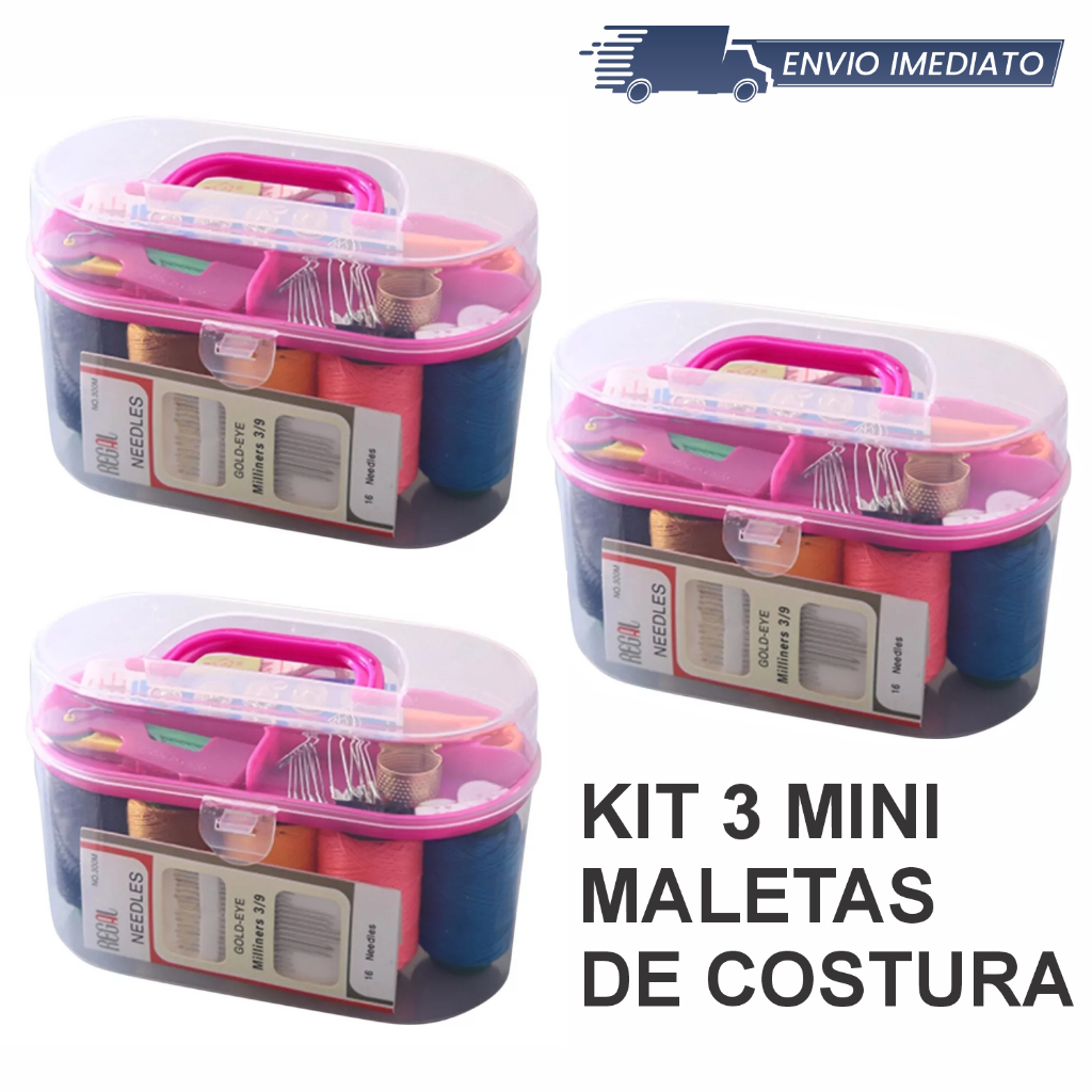 Kit 3 Mini maletas De Costura 38 Peças Tesoura Botão Agulha Maleta ...