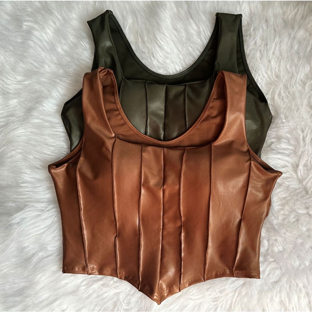 Kit 2 Cropped Regata Corset Couro Plus Sizer Top Cirre | Shopee Brasil