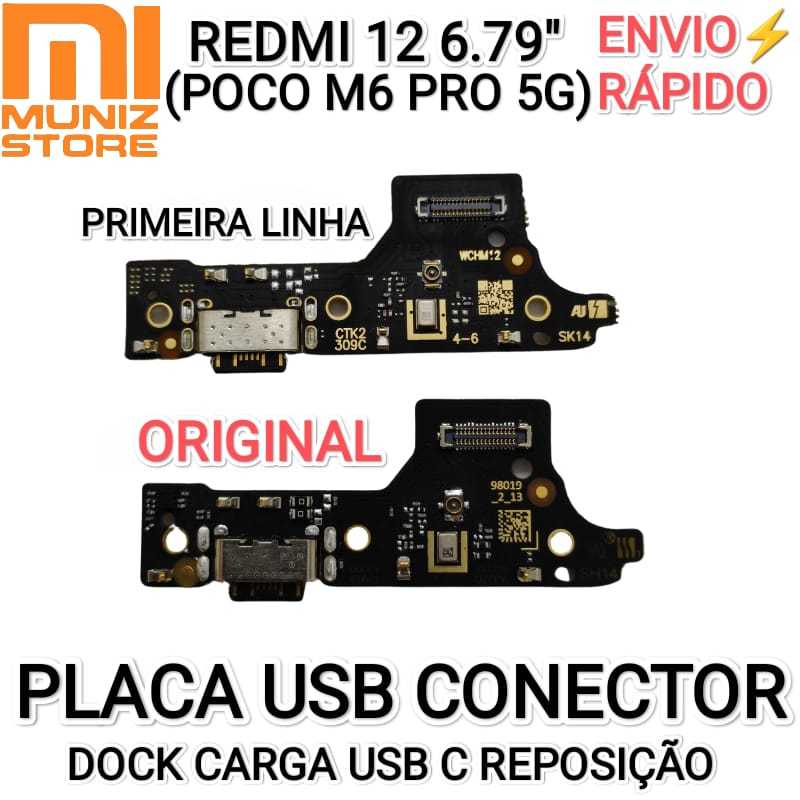 Placa USB Redmi 12 4G/5G 6.79''/Poco M6 Pro 5G Conector Carga Original ...