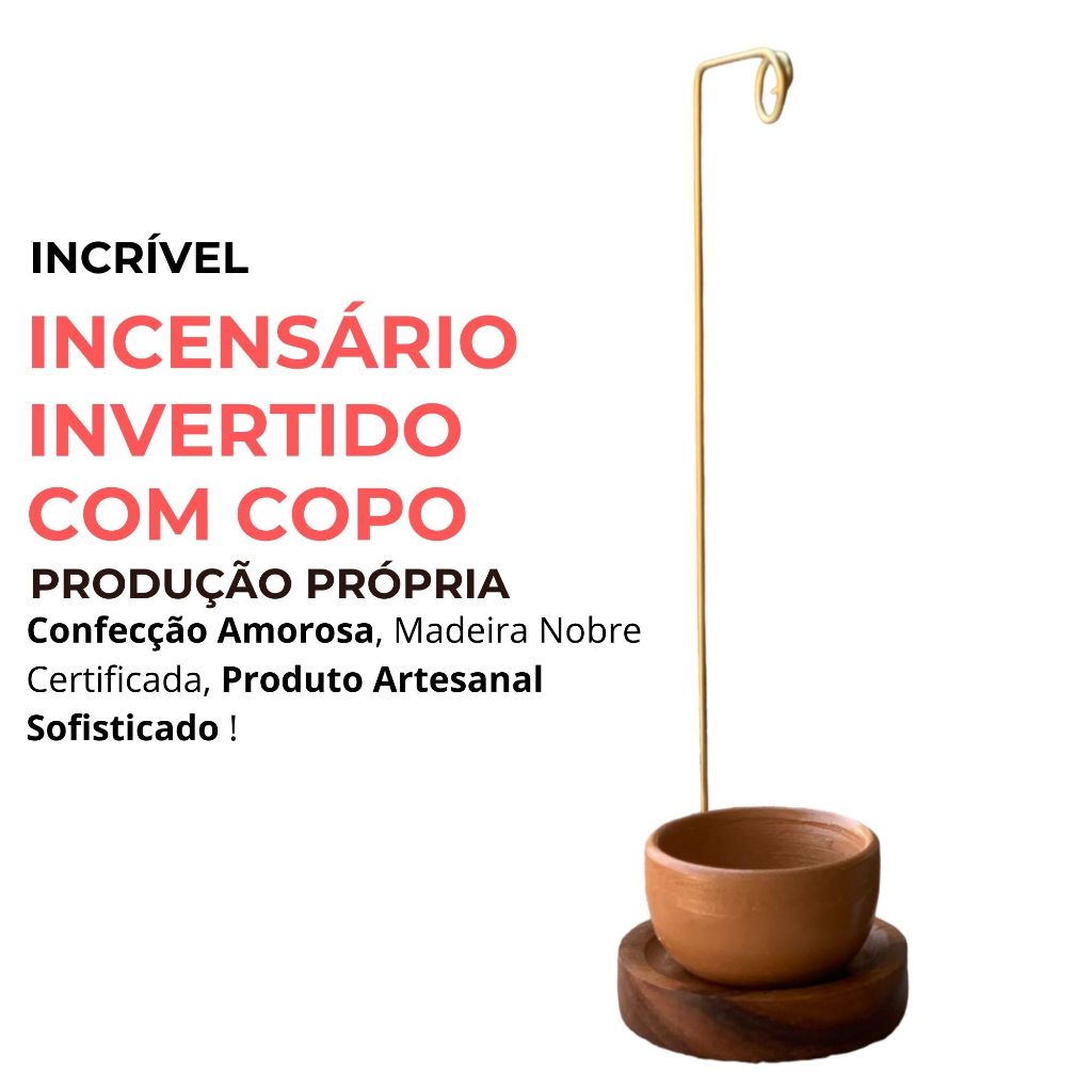 Incensário Invertido com Copo em Madeira Nobre Sofisticado Grande Não ...