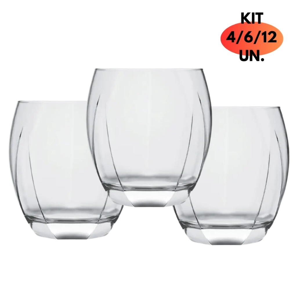 Jogo 4 / 6 / 12 Copos Capri Vidro 340ML Rocks Resistente Wisky Suco Agua Mesa Posta Dose Buffet ...